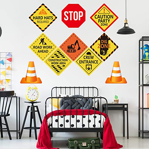 TUPARKA 16pcs Construction Themed Party Decorations Double Sided Cutouts Traffic Signs for Boys Kids Birthday Party and Bedroom Decorations