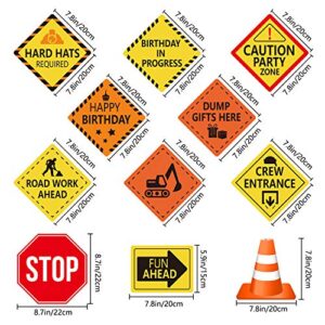 TUPARKA 16pcs Construction Themed Party Decorations Double Sided Cutouts Traffic Signs for Boys Kids Birthday Party and Bedroom Decorations