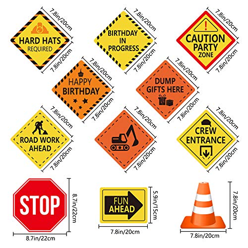 TUPARKA 16pcs Construction Themed Party Decorations Double Sided Cutouts Traffic Signs for Boys Kids Birthday Party and Bedroom Decorations