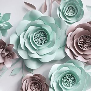 fonder mols large 3d paper flowers decorations for wall (mint & gray, set of 17), nursery decor, wedding, party backrop, bridal shower centerpiece, monogram, handmade & assembled