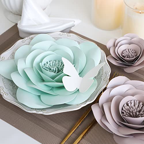 Fonder Mols Large 3D Paper Flowers Decorations for Wall (Mint & Gray, Set of 17), Nursery Decor, Wedding, Party Backrop, Bridal Shower Centerpiece, Monogram, Handmade & Assembled