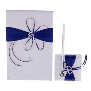 kodoria wedding guest book with matching pen holder and pen signature book with pen for wedding reception – blue