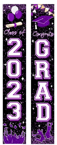 Class of 2023 Banner Purple Graduation Party Decorations Congrats Grad Banner Hanging Door Porch Signs for 2023 University and Senior High School Graduation Decorations