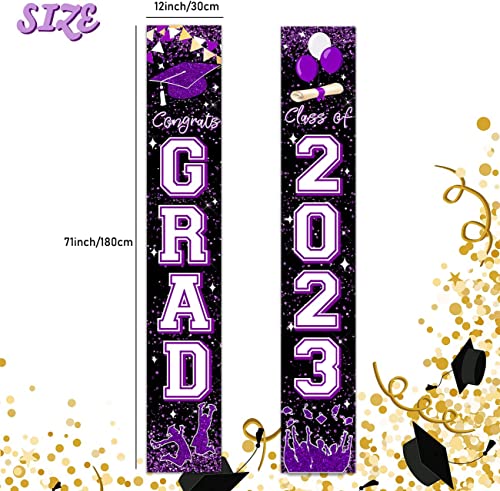 Class of 2023 Banner Purple Graduation Party Decorations Congrats Grad Banner Hanging Door Porch Signs for 2023 University and Senior High School Graduation Decorations