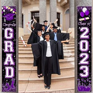 Class of 2023 Banner Purple Graduation Party Decorations Congrats Grad Banner Hanging Door Porch Signs for 2023 University and Senior High School Graduation Decorations