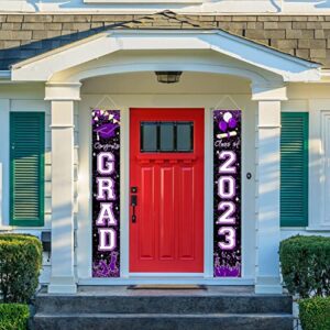 Class of 2023 Banner Purple Graduation Party Decorations Congrats Grad Banner Hanging Door Porch Signs for 2023 University and Senior High School Graduation Decorations