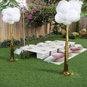 HOUSE OF PARTY DIY Balloon Topiary Stand - Balloon Holder with White Balloons & Gold Foil Curtain, Centerpiece Balloon Column for Wedding & Engagement Decorations