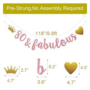 80 & fabulous Banner, Pre-Strung, No Assembly Required, Funny Rose Gold Paper Glitter Party Decorations for 80th Birthday Party Supplies, Letters Rose Gold,ABCpartyland