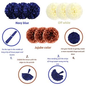 Recosis Birthday Decorations for Women, Navy Blue Rose Gold Birthday Party Decorations for Men Women Boys Grils, Happy Birthday Banner Pompoms foil Balloons Curtains for Birthday Party Decor Suit