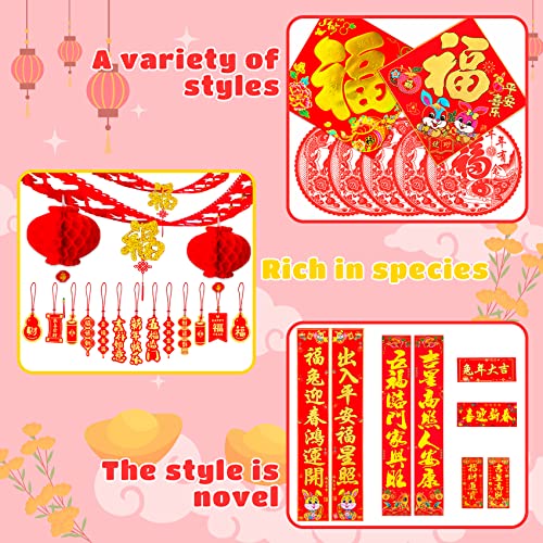 Chinese New Year Decorations 2023 Rabbit Year Decorations Chinese New Year Couplets Lunar New Year Decorations 2023 for Spring Festival Party Chinese New Year Decorations Red Envelopes Red Lanterns