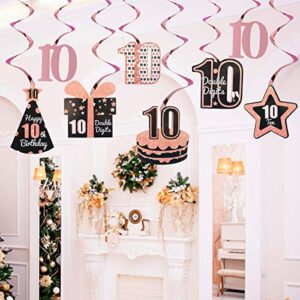 Excelloon 10th Birthday Decorations Supplies for Girls, Rose Gold 8Pcs Hanging Swirls, Happy 10 Year Old Birthday Cake Hat Present Star Party Decor, Ten Year Old Birthday Decorations