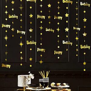 Gold Happy Birthday Decorations Happy Birthday Circle Dot Twinkle Star Garland Metallic Hanging Streamer Bunting Banner Backdrop for 1st 13th 16th 21st 30th 40th 50th 60th Birthday Party Supplies