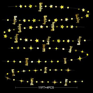 Gold Happy Birthday Decorations Happy Birthday Circle Dot Twinkle Star Garland Metallic Hanging Streamer Bunting Banner Backdrop for 1st 13th 16th 21st 30th 40th 50th 60th Birthday Party Supplies