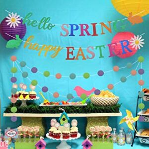 Hello Spring & Happy Easter Banner, Easter Party Decorations for the Home, Spring Party Banner Decorations, Happy Easter Bunny Bunting Garland Easter Decor,Spring Easter Mantel Fireplace Hanging Decor