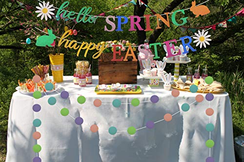 Hello Spring & Happy Easter Banner, Easter Party Decorations for the Home, Spring Party Banner Decorations, Happy Easter Bunny Bunting Garland Easter Decor,Spring Easter Mantel Fireplace Hanging Decor