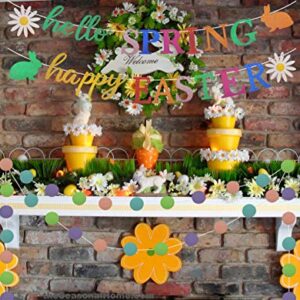 Hello Spring & Happy Easter Banner, Easter Party Decorations for the Home, Spring Party Banner Decorations, Happy Easter Bunny Bunting Garland Easter Decor,Spring Easter Mantel Fireplace Hanging Decor