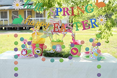 Hello Spring & Happy Easter Banner, Easter Party Decorations for the Home, Spring Party Banner Decorations, Happy Easter Bunny Bunting Garland Easter Decor,Spring Easter Mantel Fireplace Hanging Decor