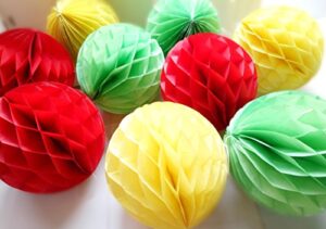 daily mall 9pcs 8 inch honeycomb balls party pom poms tissue paper honeycomb balls birthday balls decoration wedding partners design craft hanging pom-pom ball home nursery decor (red yellow green)