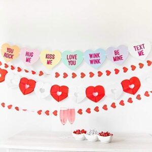 Bobee Conversation Candy Hearts Banner, eight Valentines day heart sayings pre-strung garland decorations, six feet long