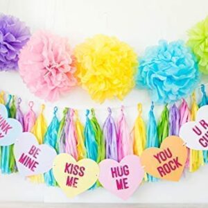 Bobee Conversation Candy Hearts Banner, eight Valentines day heart sayings pre-strung garland decorations, six feet long