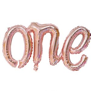 One Balloon Banner 40" First Birthday Balloons Hand Writing Style Foil Letter Baby Balloon Anniversary Celebration Decorations,Rose Gold