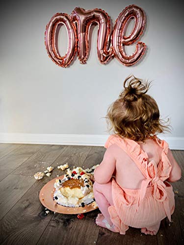 One Balloon Banner 40" First Birthday Balloons Hand Writing Style Foil Letter Baby Balloon Anniversary Celebration Decorations,Rose Gold