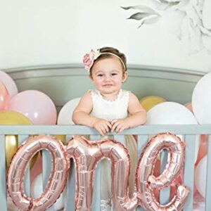 One Balloon Banner 40" First Birthday Balloons Hand Writing Style Foil Letter Baby Balloon Anniversary Celebration Decorations,Rose Gold