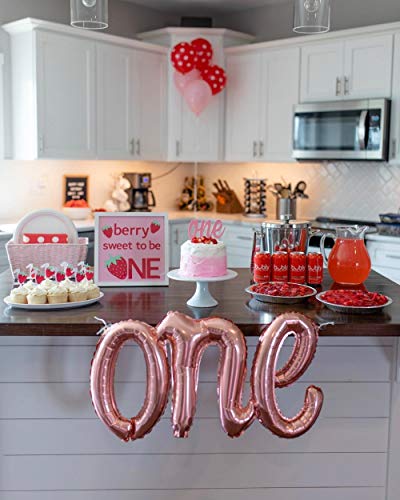 One Balloon Banner 40" First Birthday Balloons Hand Writing Style Foil Letter Baby Balloon Anniversary Celebration Decorations,Rose Gold