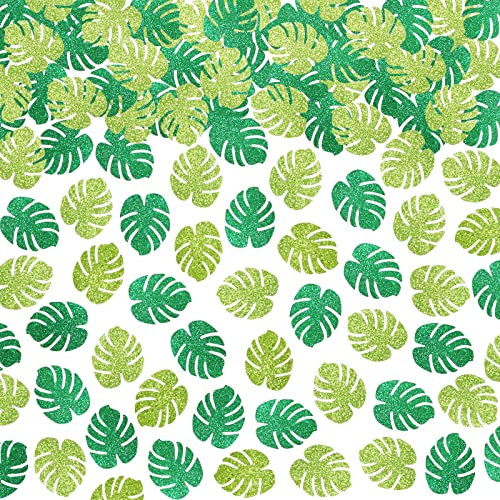 200pcs Tropical Palm Leaf Confetti Hawaiian Table Confetti for Luau Hawaii Summer Birthday Party Table Decorations Tropical Baby Shower Party Table Decorations (Green and Light Green)