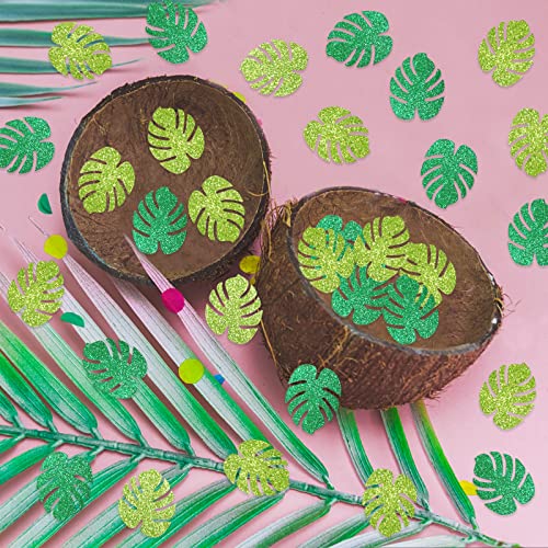 200pcs Tropical Palm Leaf Confetti Hawaiian Table Confetti for Luau Hawaii Summer Birthday Party Table Decorations Tropical Baby Shower Party Table Decorations (Green and Light Green)