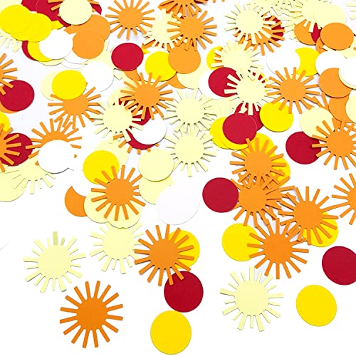 200 Pieces First Trip Around The Sun Birthday Decorations Boho Sun Confentti Muted Little Sunshine Confetti Papercraft Embellishments for Groovy Party Baby shower First Birthday Table Decors