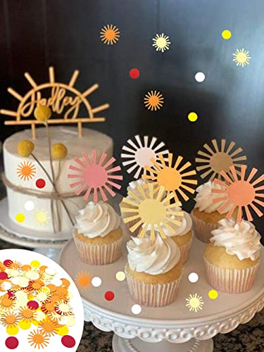 200 Pieces First Trip Around The Sun Birthday Decorations Boho Sun Confentti Muted Little Sunshine Confetti Papercraft Embellishments for Groovy Party Baby shower First Birthday Table Decors