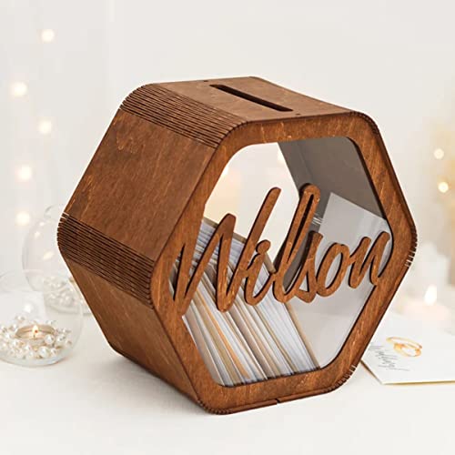 lmllml Personalized Wedding Card Box Rustic Wood Card Box for Wedding Reception Deco, Custom Wooden Memory Box Carving Name and Date, Large 11.9x11x6.3, Wood Brown