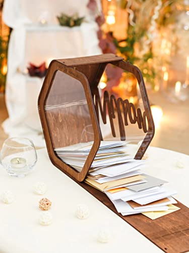 lmllml Personalized Wedding Card Box Rustic Wood Card Box for Wedding Reception Deco, Custom Wooden Memory Box Carving Name and Date, Large 11.9x11x6.3, Wood Brown