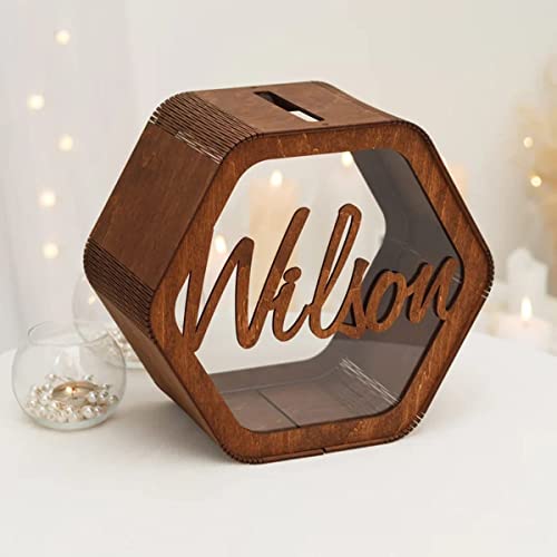 lmllml Personalized Wedding Card Box Rustic Wood Card Box for Wedding Reception Deco, Custom Wooden Memory Box Carving Name and Date, Large 11.9x11x6.3, Wood Brown