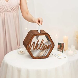 lmllml Personalized Wedding Card Box Rustic Wood Card Box for Wedding Reception Deco, Custom Wooden Memory Box Carving Name and Date, Large 11.9x11x6.3, Wood Brown