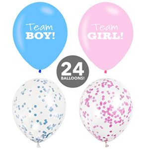 up the moment pink and blue baby gender reveal balloons, 24 pack, pink and blue confetti balloons, team boy and team girl balloons, baby gender reveal decorations