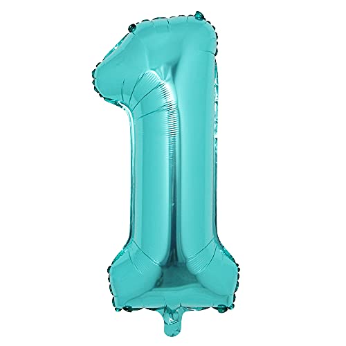 32 Inch Teal Blue Giant Number 0-9 Balloon Huge Bluegreen Light Green Birthday Party Decorations Helium Foil Big Number Balloon Digital (32 Inch Light Green 1)