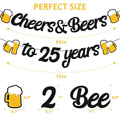 25th Birthday Decorations Cheers to 25 Years Banner for Men Women 25s Birthday Backdrop Wedding Anniversary Party Supplies Black Glitter Decorations Pre Strung