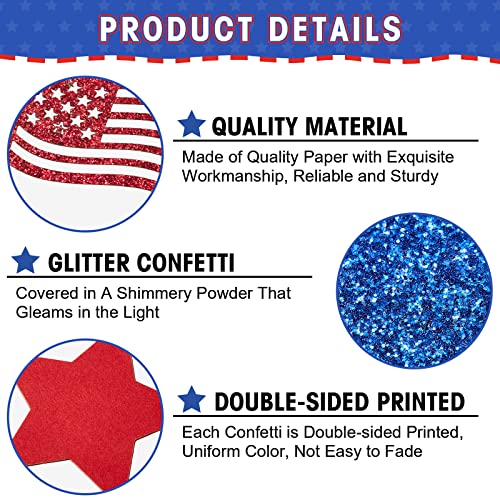 300 Pcs Independence Day Star Table Confetti Patriotic Red White Blue Sequin Sprinkles Confetti Decorations 4th of July Glitter Confetti for National Day American Theme Memorial Day Party Decoration