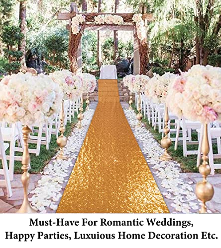 Aisle Runner for Wedding-15FTx2FT-Deep Gold Sequin Aisle Runner Indoor Outdoor Ceremonies Decor Carpet Runner Church Runner Wedding Walkway Carpet Runner Rugs Aisle Runner Sequins (2FTx15FT, Gold)