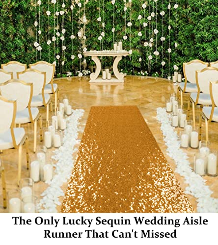 Aisle Runner for Wedding-15FTx2FT-Deep Gold Sequin Aisle Runner Indoor Outdoor Ceremonies Decor Carpet Runner Church Runner Wedding Walkway Carpet Runner Rugs Aisle Runner Sequins (2FTx15FT, Gold)