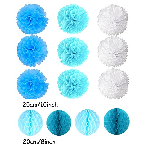 Cocodeko Hanging Set, Tissue Paper Poms Flower Fan and Honeycomb Balls for Birthday Baby Shower Wedding Festival Decorations-Blue, 3 Gram