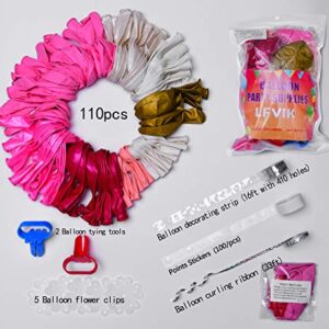 Pink Party Balloons 110 Pcs 12in Hot Pink & Gold Metallic Balloons Pearlescent Balloons Arch &Decorating Strip+Balloon Tying Tools+Points Stickers+Flower Clips+Silver Ribbons,Wedding, Shower, Party