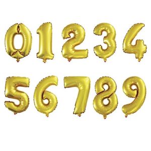 annodeel 10 pcs 16inch number gold balloons, 0~9 gold foil balloons for birthday wedding party decorations number balloons