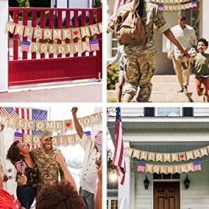 Mandala Crafts Welcome Home Soldier Banner Garland for Military Homecoming Decorations - Burlap Patriotic Military Welcome Home Banner Sign