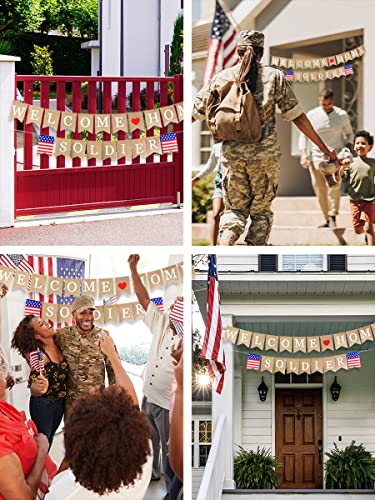 Mandala Crafts Welcome Home Soldier Banner Garland for Military Homecoming Decorations - Burlap Patriotic Military Welcome Home Banner Sign