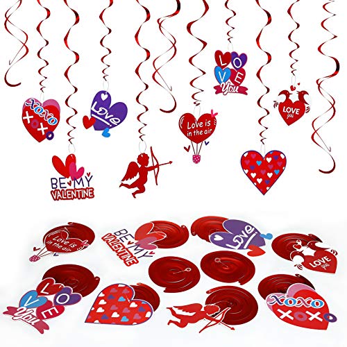 LEMESO 30 Pcs Valentine’s Day Hanging Decorations Set, Valentines Hanging Swirl Heart Garland, Romantic Party Decors, Great for Wedding Anniversary Proposal Hanging Decors, Romantic Decors