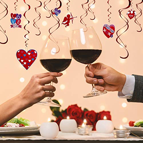 LEMESO 30 Pcs Valentine’s Day Hanging Decorations Set, Valentines Hanging Swirl Heart Garland, Romantic Party Decors, Great for Wedding Anniversary Proposal Hanging Decors, Romantic Decors