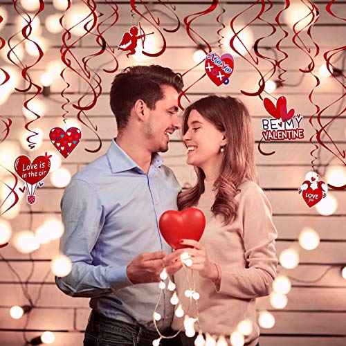 LEMESO 30 Pcs Valentine’s Day Hanging Decorations Set, Valentines Hanging Swirl Heart Garland, Romantic Party Decors, Great for Wedding Anniversary Proposal Hanging Decors, Romantic Decors